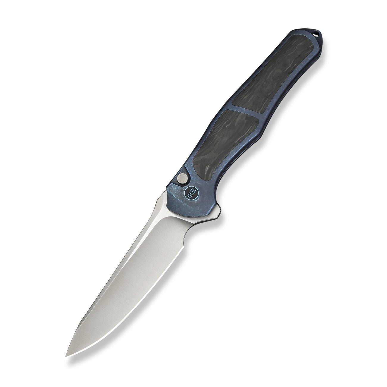 WEKNIFE 702XI Flipper & Button Lock Knife Blue Titanium Integral Handl ...