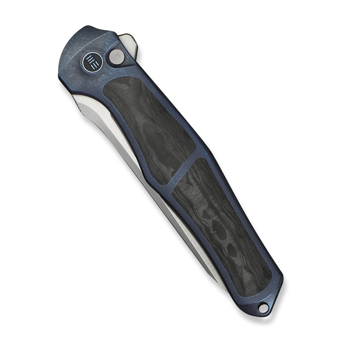 WEKNIFE 702XI Flipper & Button Lock Knife Blue Titanium Integral Handl ...