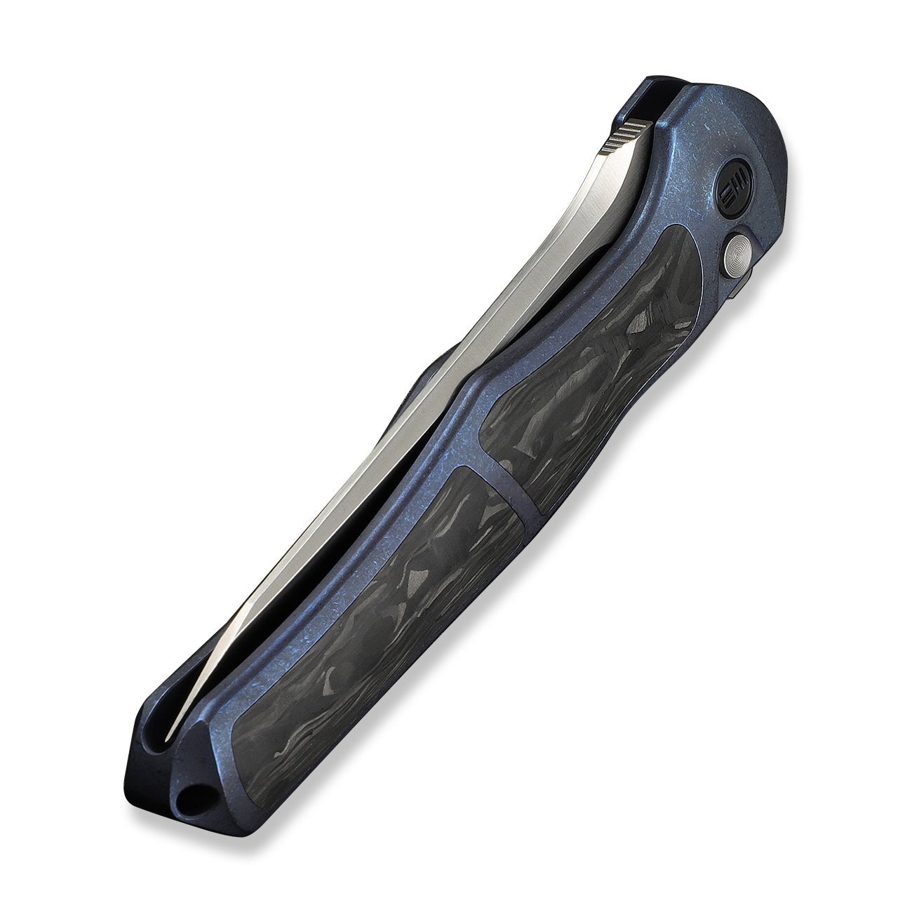 WEKNIFE 702XI Flipper & Button Lock Knife Blue Titanium Integral Handl ...