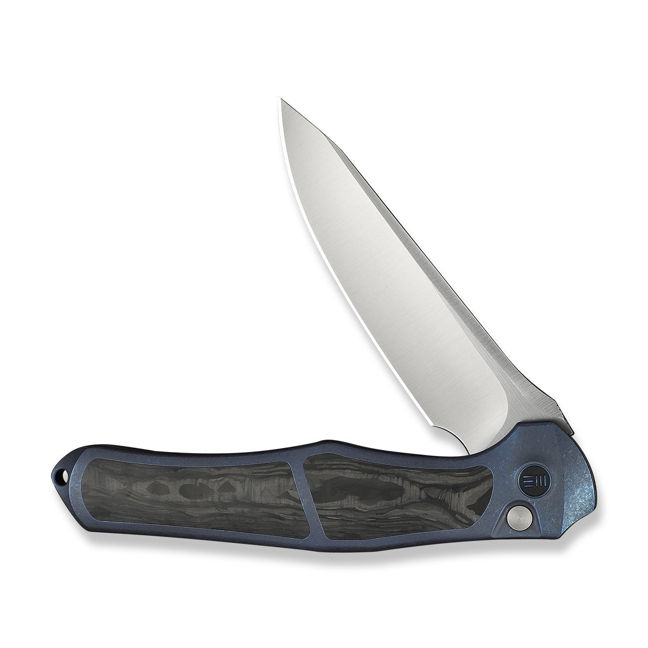 WEKNIFE 702XI Flipper & Button Lock Knife Blue Titanium Integral Handl ...