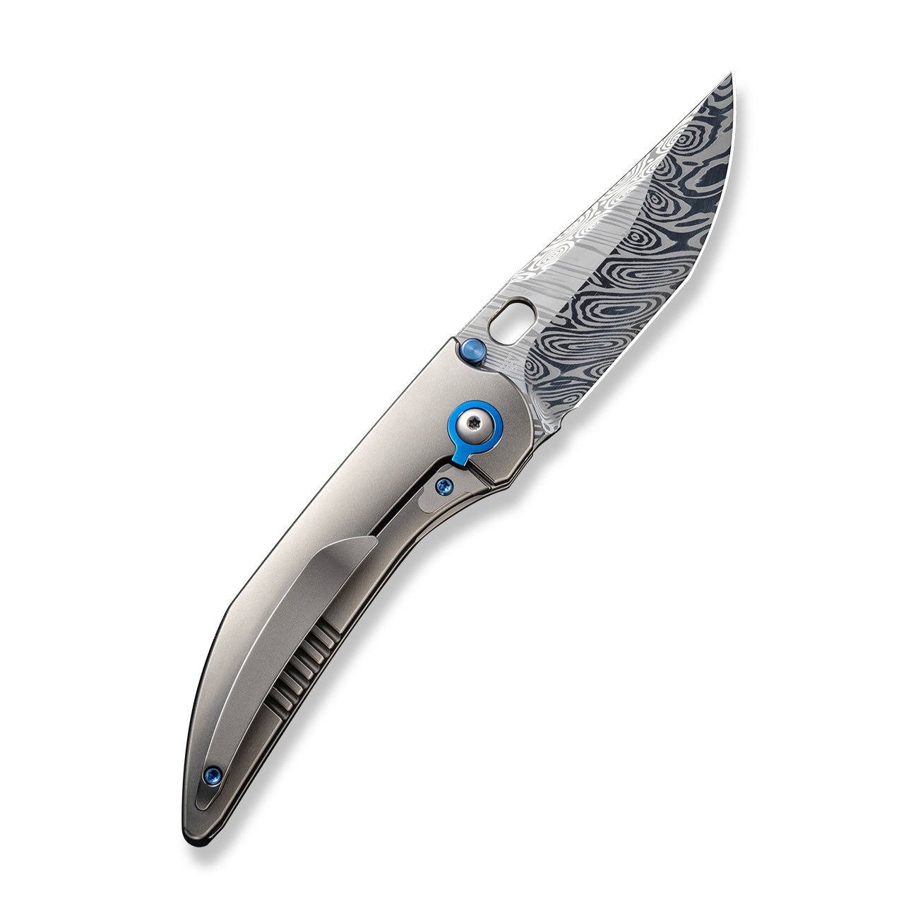 WEKNIFE Attor Thumb Stud & Thumb Hole Knife Titanium Handle Damasteel ...