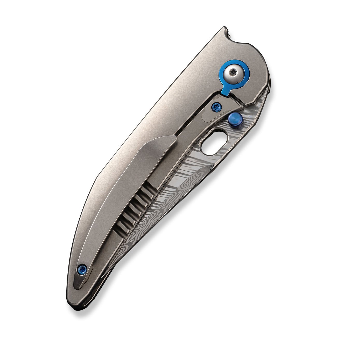 WEKNIFE Attor Thumb Stud & Thumb Hole Knife Titanium Handle Damasteel ...