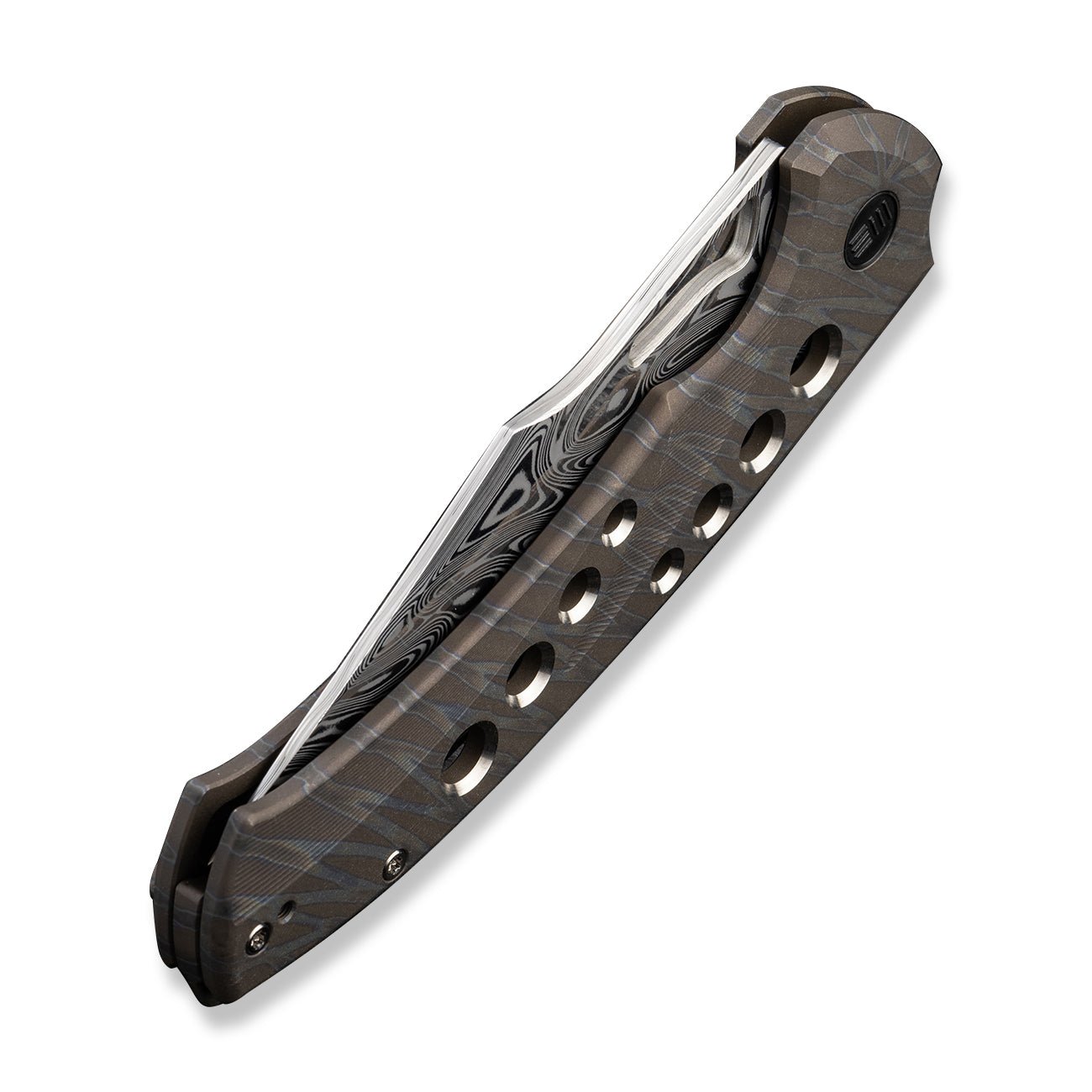 WEKNIFE Swiftfin Flipper & Thumb Hole Knife Titanium Handle Damasteel ...