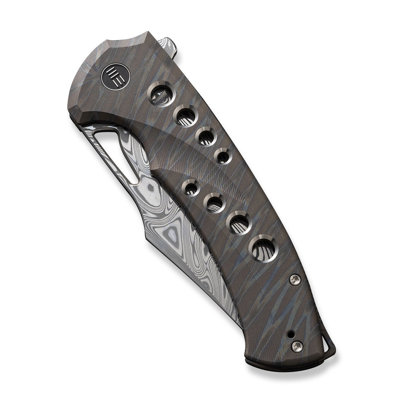 WEKNIFE Swiftfin Flipper & Thumb Hole Knife Titanium Handle Damasteel ...
