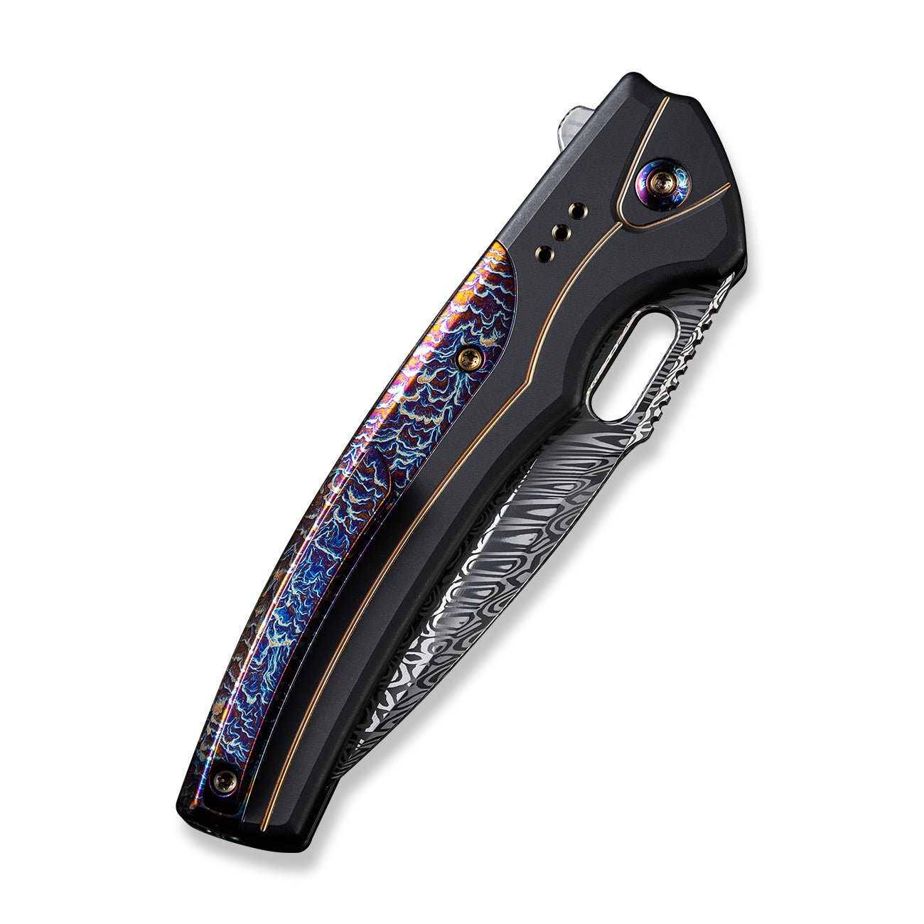 WEKNIFE Exciton Flipper & Button Lock Knife Titanium Handle Damasteel ...