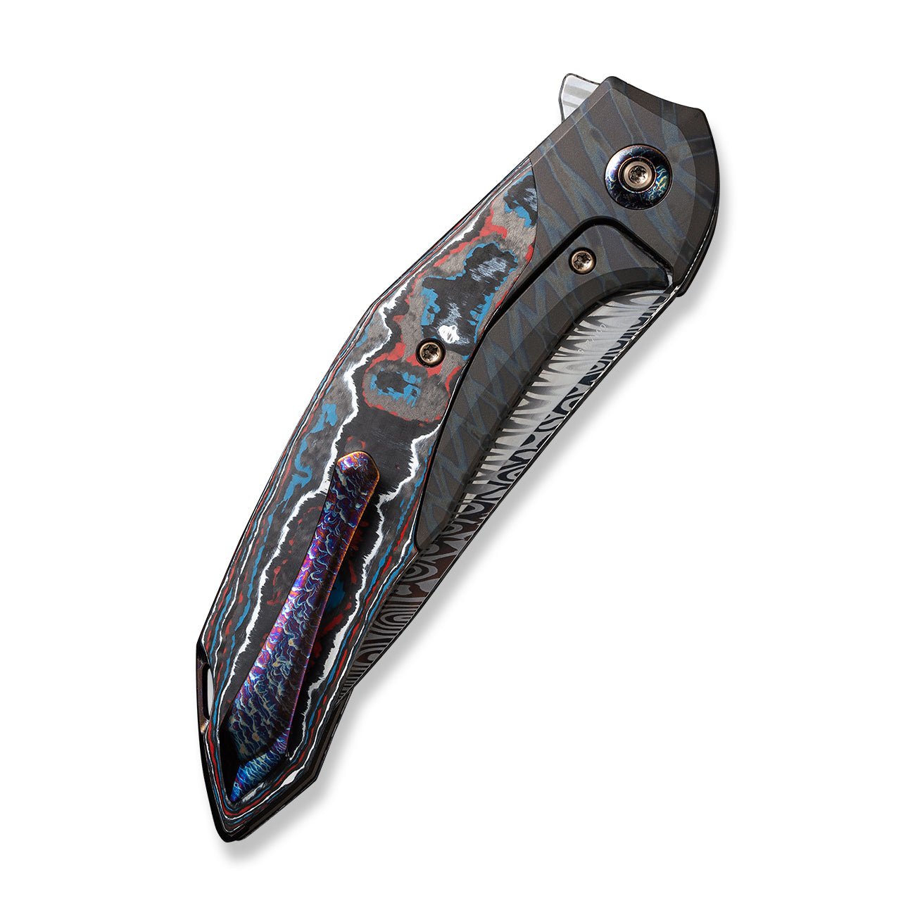 WEKNIFE Merata Flipper Knife Titanium & Carbon Fiber Handle Damasteel ...