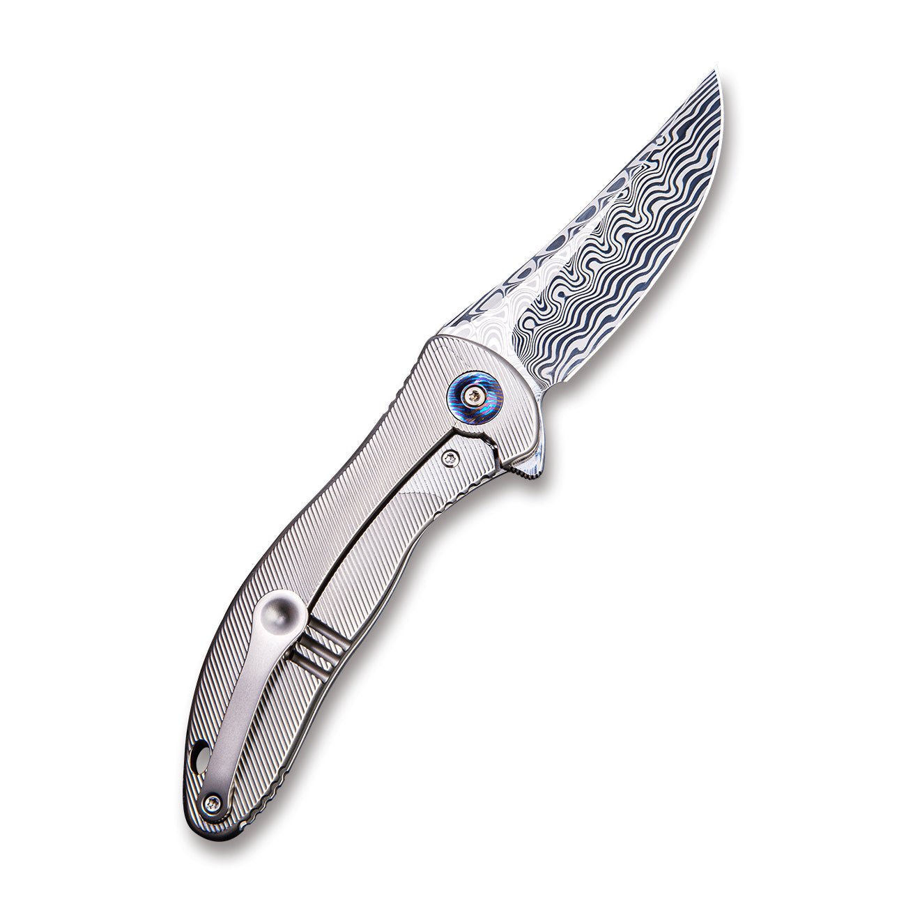 WEKNIFE Synergy2 Flipper Knife Titanium & Carbon Fiber Handle Damasteel ...